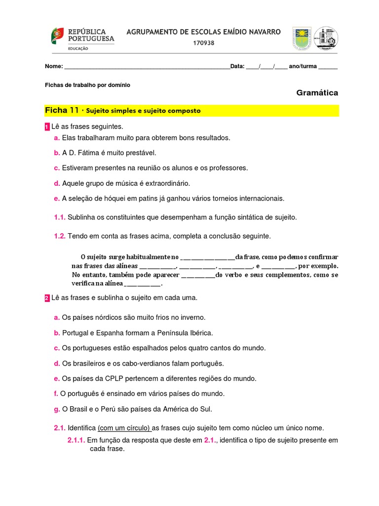 função sintatica | PDF | Assunto (gramática) | Português (idioma)