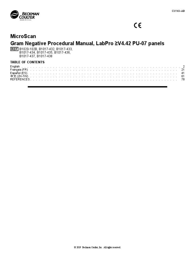 Microscan Gram Negative Procedural Manual, Labpro V4.42 Pu-07 Panels ...