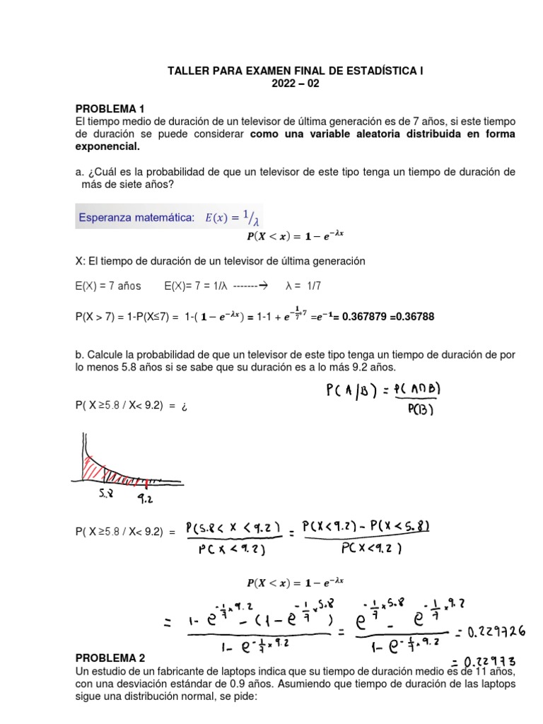 SOLUCION - TALLER EXAMEN FINAL E1 - 2022.02 - 25nov | PDF | Distribución normal | Intervalo de ...