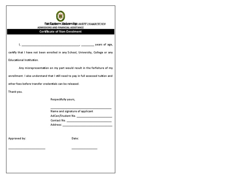 Certificate of Non-Enrollment | PDF