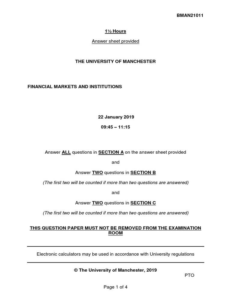 BMAN21011 Exam Paper 2018-19 | PDF | Interest | Interest Rates