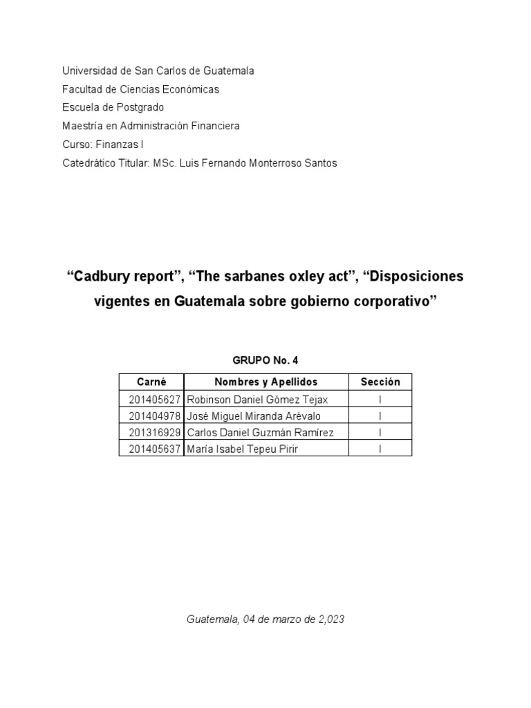 Cadbury Report | PDF | Sarbanes-Oxley | Bancos