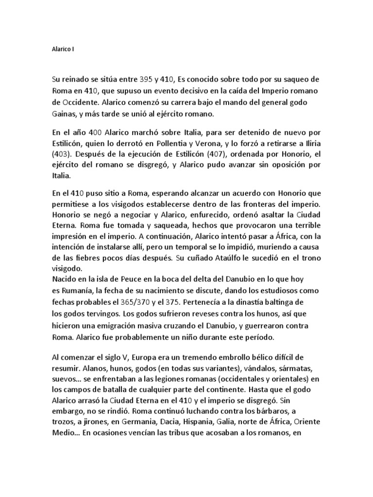 Alarico I: Saqueo de Roma en 410 | PDF