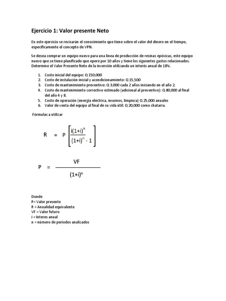 Ejercicio 1 Valor Presente Neto | PDF