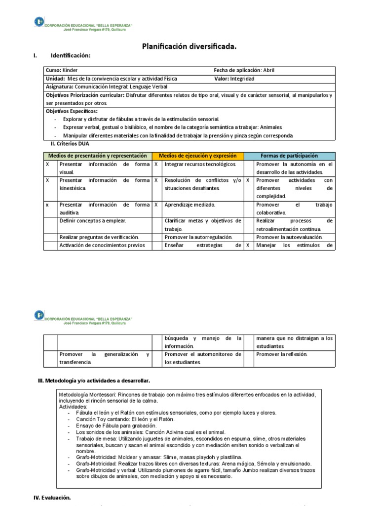 Planificación DUA ABRIL | PDF | Evaluación | Aprendizaje