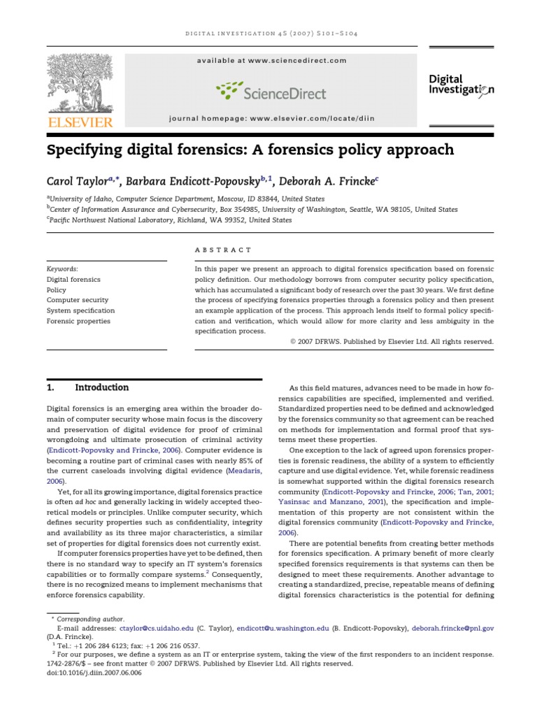 Specifying Digital Forensics A Forensics Policy Approach | PDF ...