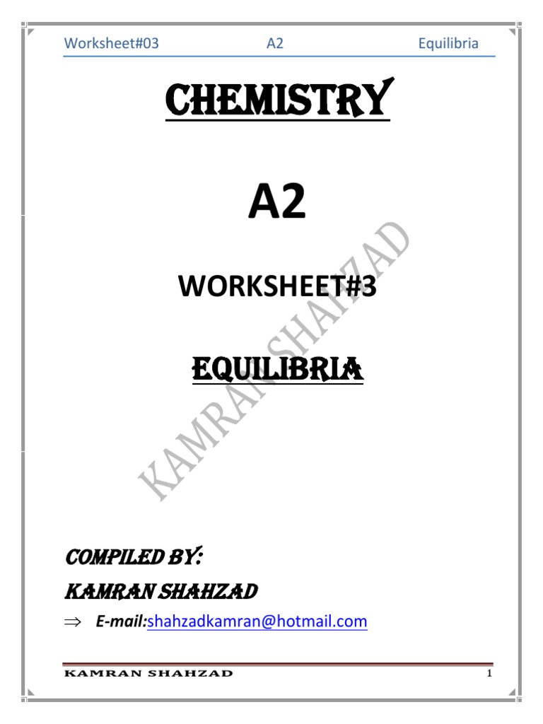 Chemistry A Levels Worksheet Equilibria | PDF | Chemical Equilibrium ...