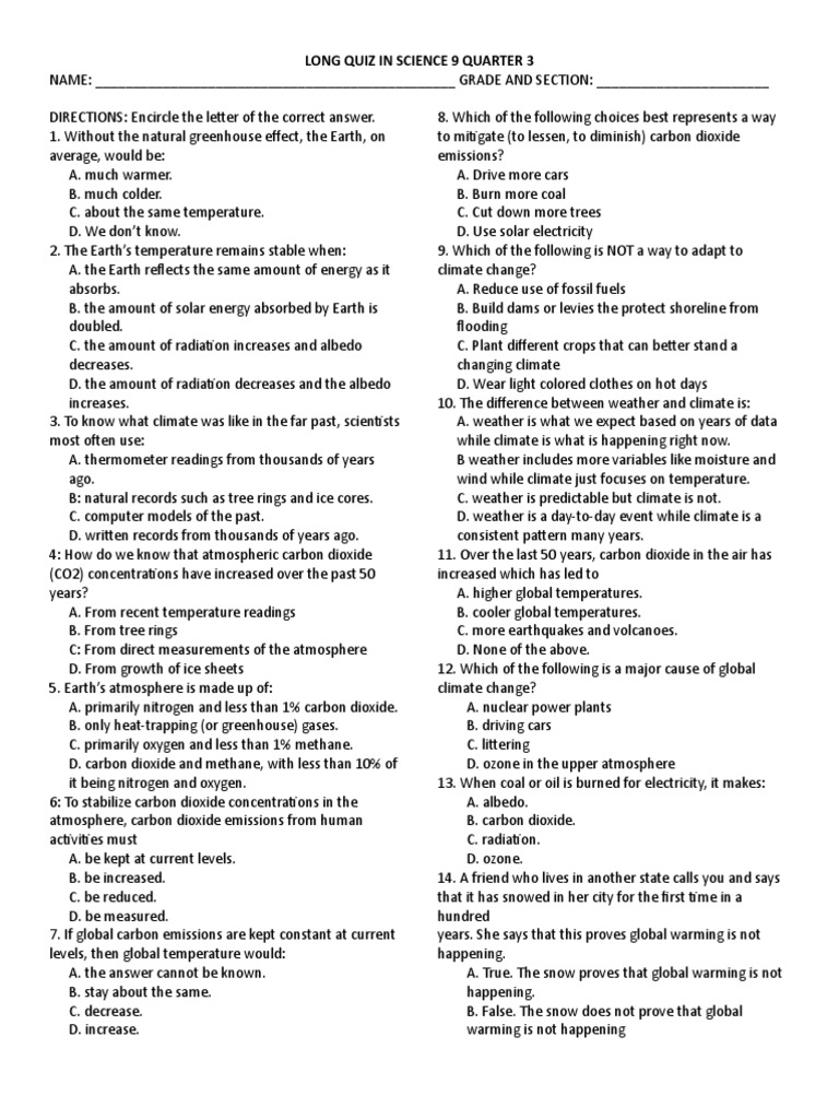 Grade 9 Long Test 3rd Quarter | PDF | Volcano | Types Of Volcanic Eruptions