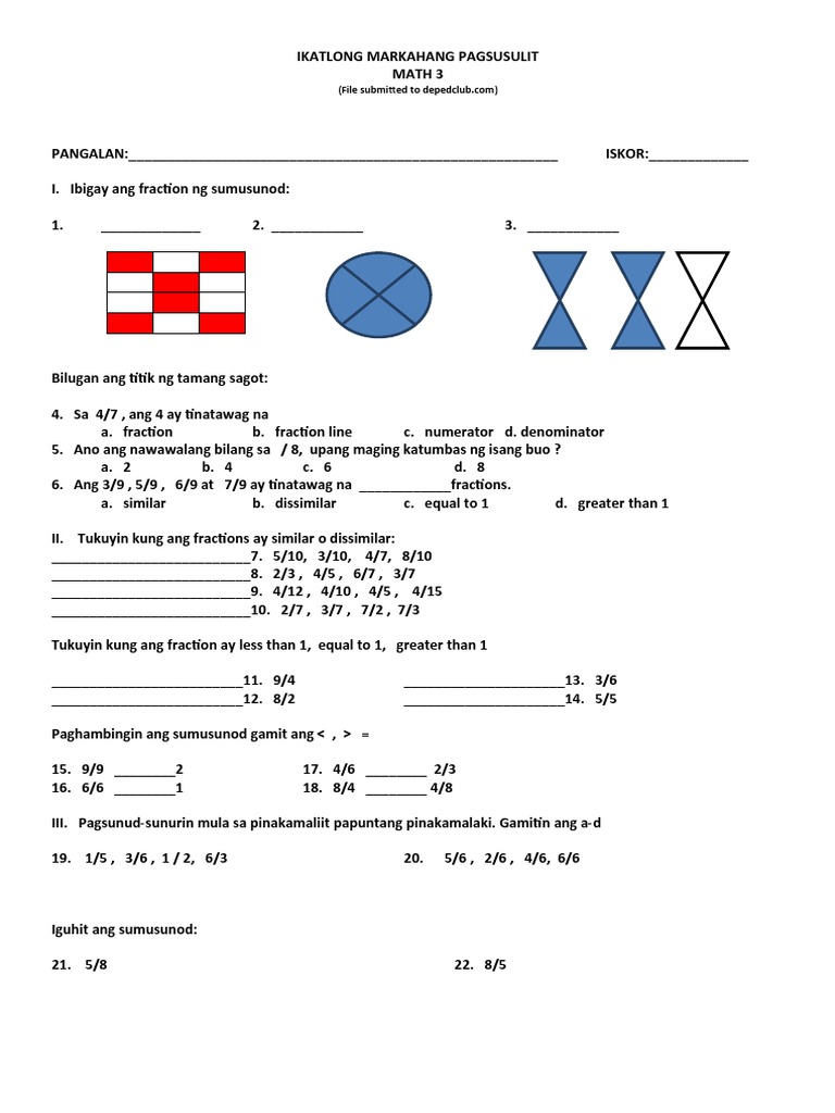 PT - Mathematics 3 - Q3 | PDF