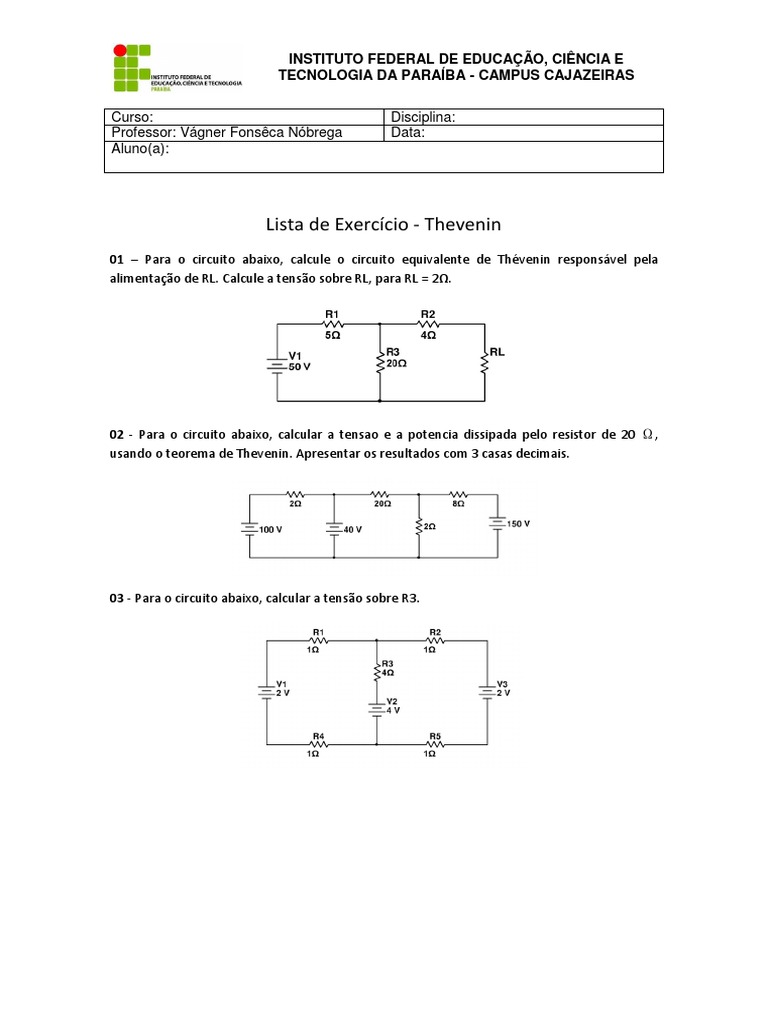 Lista de exercicio Thevenin | PDF