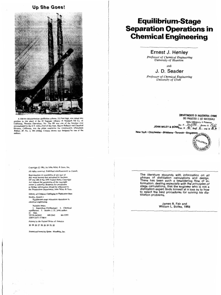 Equilibrium Stage Separation Operations | PDF