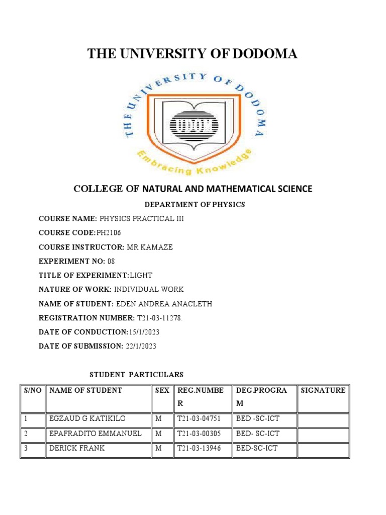 The University of Dodoma: College of Natural and Mathematical Science | PDF
