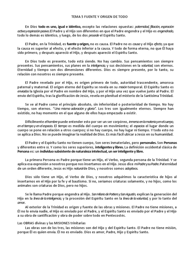 Tema 5 Fuente y Origen de Todo | PDF | espíritu Santo | Trinidad