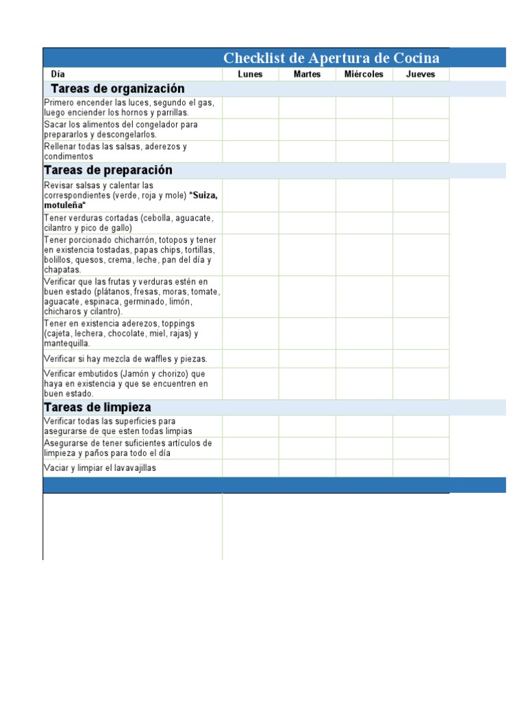 Checklist Cocina Chilakil | PDF
