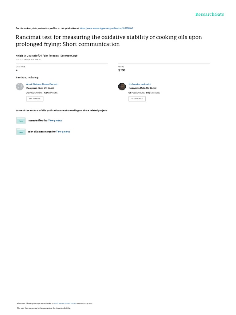 Rancimat Test For Measuring The Oxidative Stability of Cooking Oils ...