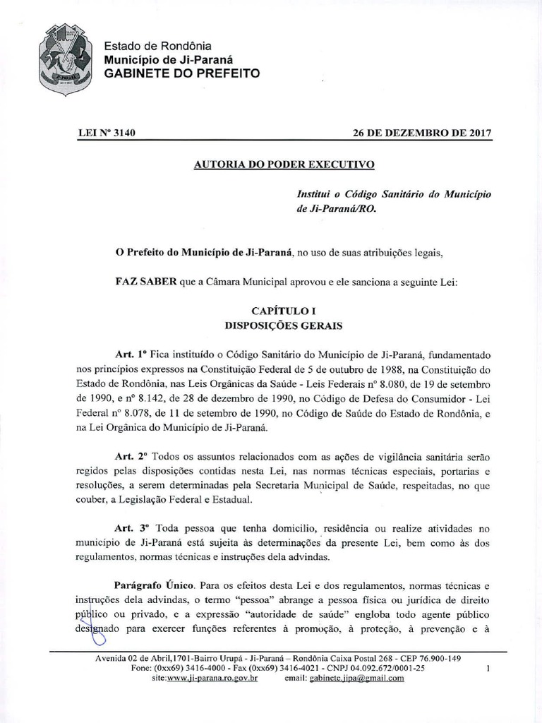Lei N° 3140 - 2017 - Código Sanitário Do Município de Ji-Paraná | PDF ...