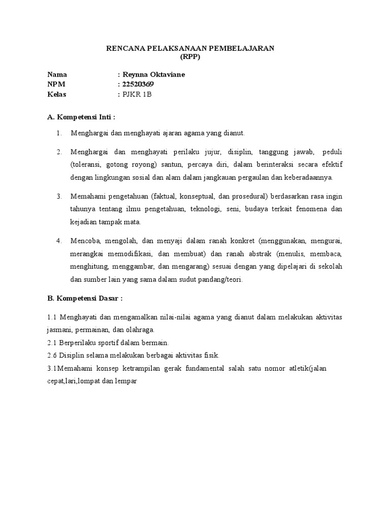 RPP Atletik Lompat Jauh | PDF