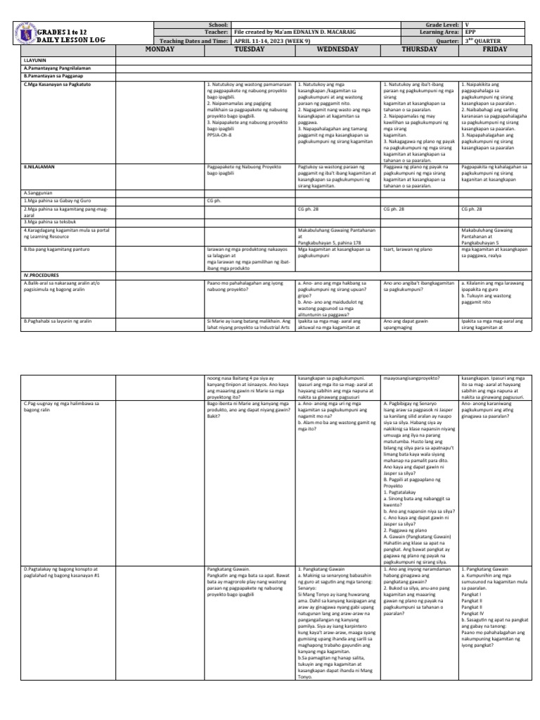 DLL - Epp 5 - Q3 - W9 | PDF