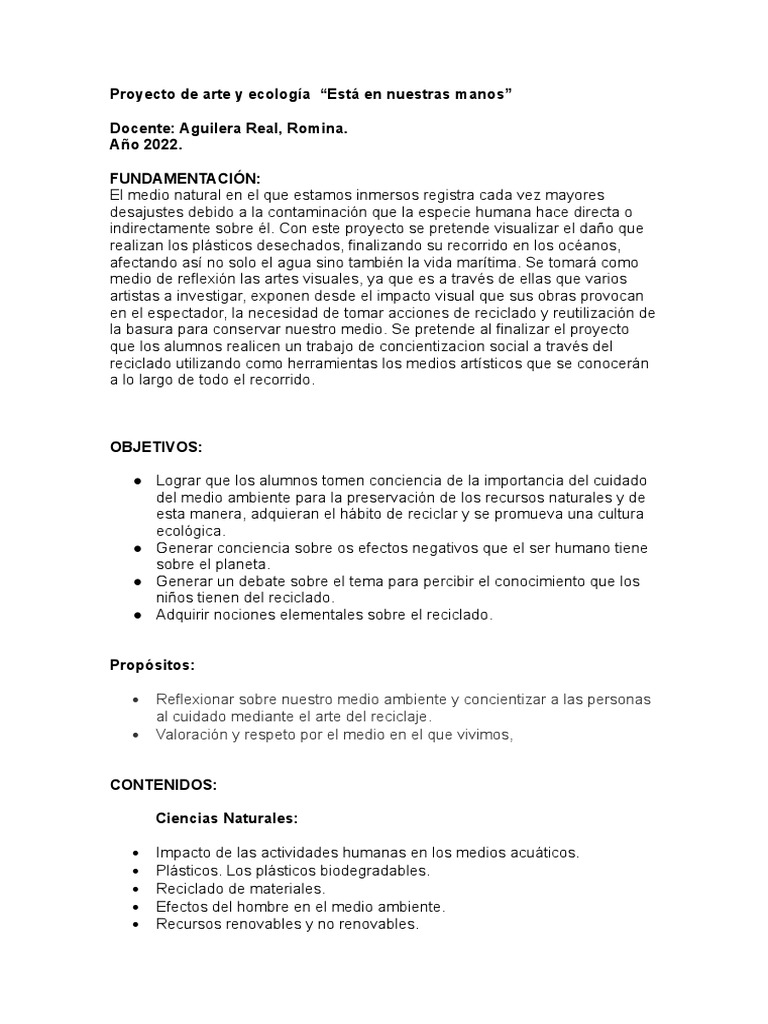 Proyecto - Doc Esta en Nuestras Mano | PDF | El plastico | Reciclaje