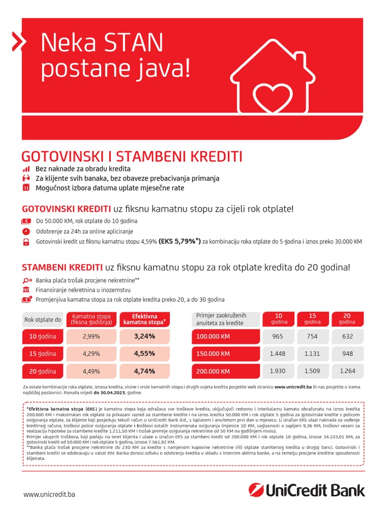 UCB 2023 Gotovinski I Stambeni Krediti Letak FBiH | PDF