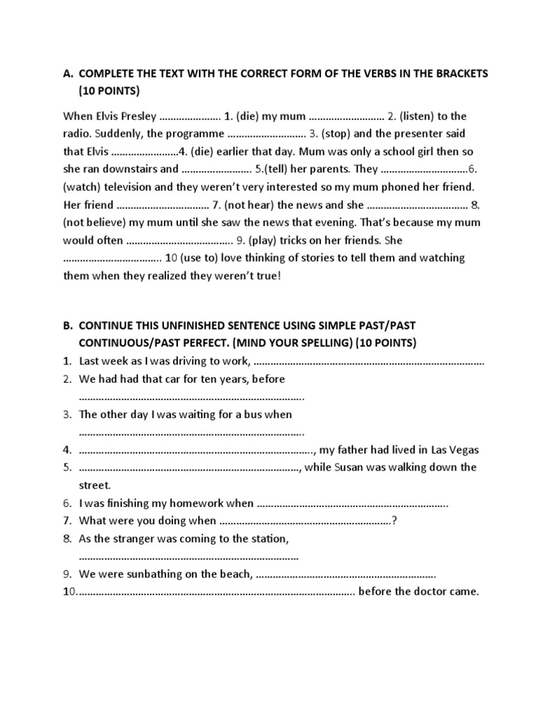 Verb Form Completion Exercise | PDF | Linguistics | Grammar