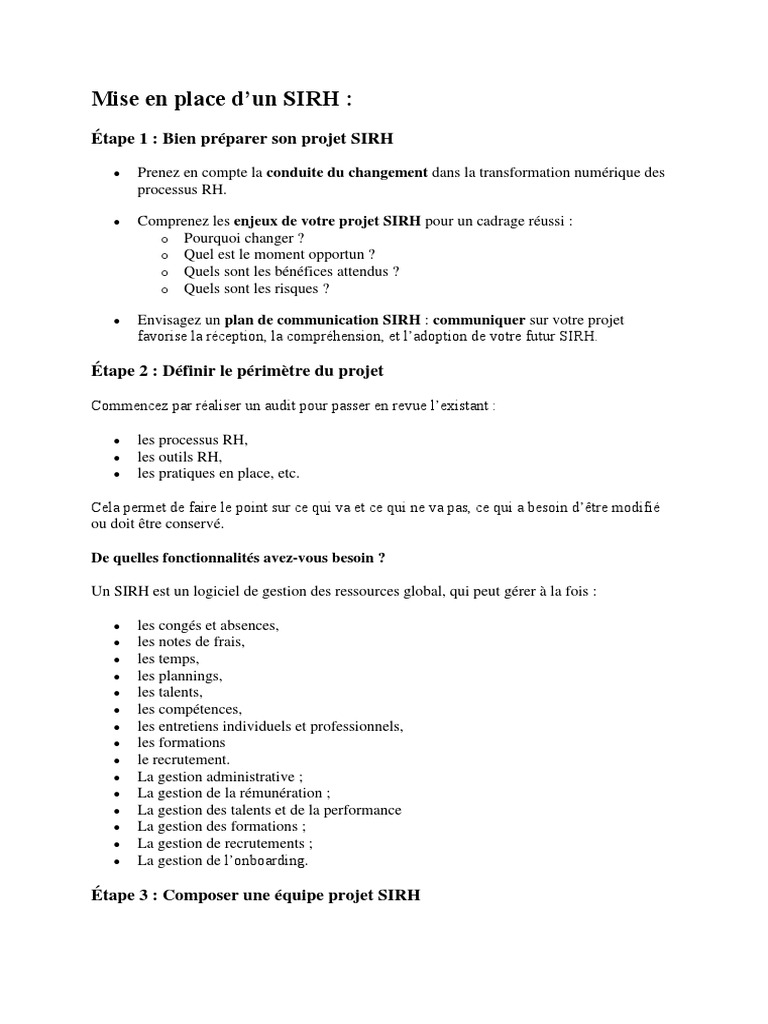 SIRH | PDF | Gestion des ressources humaines | Informatique