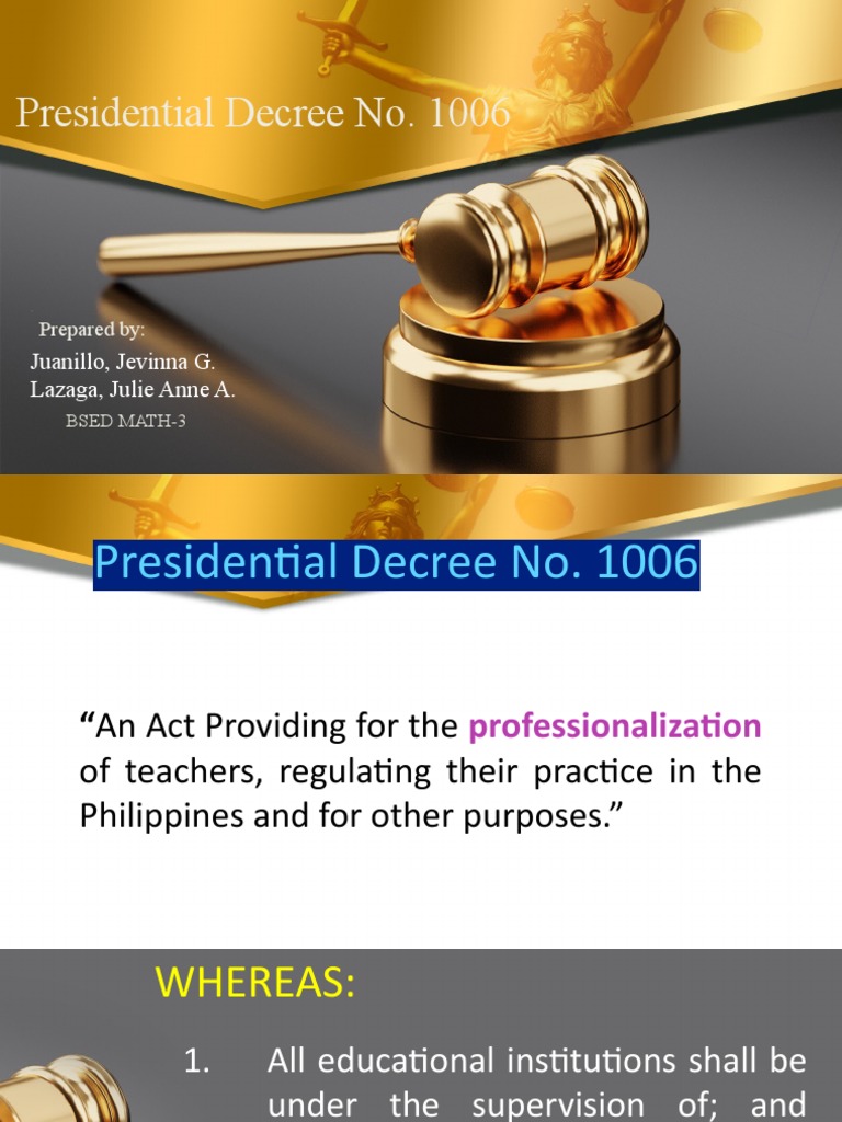 PD 1006 Professionalizing Teaching | PDF | Teachers | President Of The Philippines