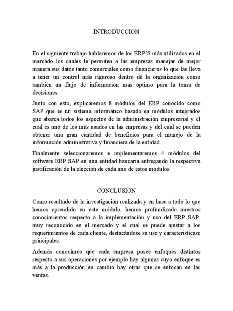 Conclusiones sobre ERP SAP | PDF | Crecimiento personal y profesional