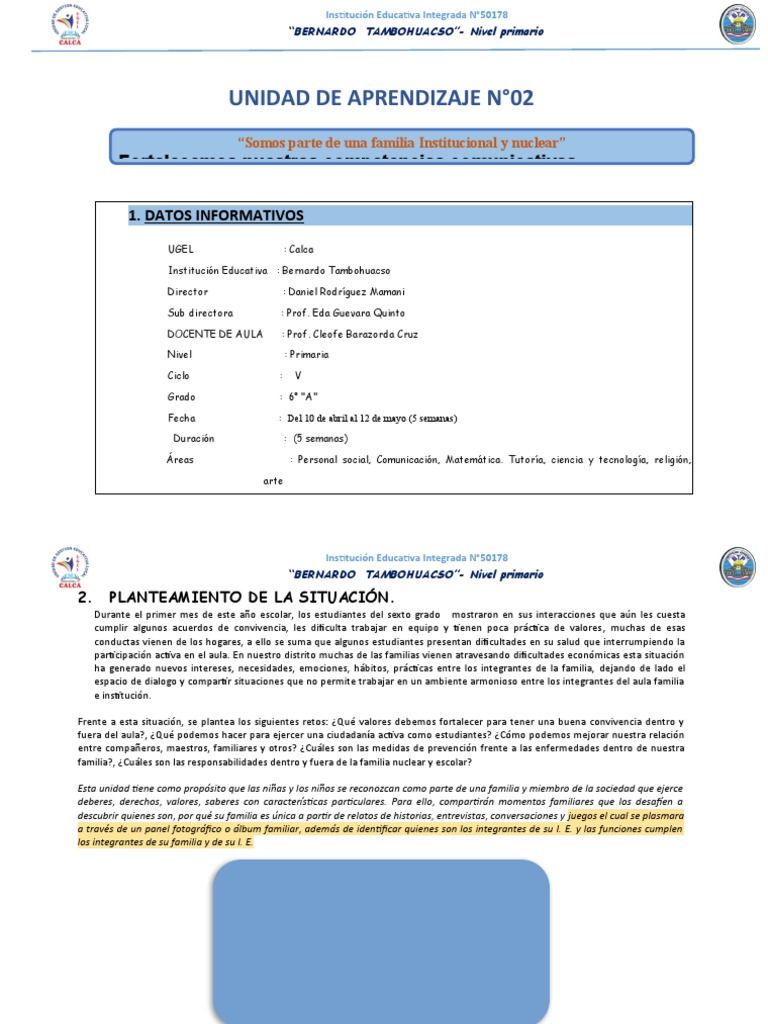 Unidad de Aprendizaje N°02: Fortalecemos Nuestras Competencias Comunicativas | PDF ...