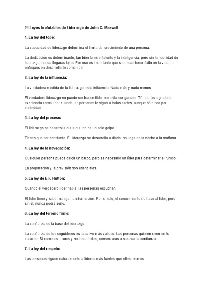 21 Leyes Irrefutables de Liderazgo de John C | PDF | Liderazgo