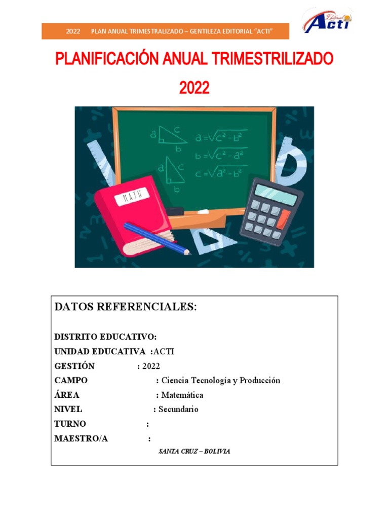 PLAN ANUAL TRIMESTRALIZADO MATEMÁTICA | PDF | Números | Ecuaciones