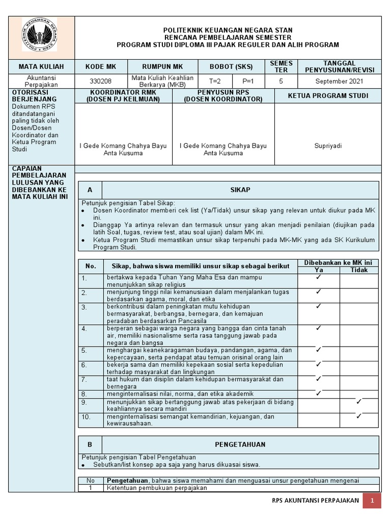 RPS Akuntansi Perpajakan 2021 | PDF