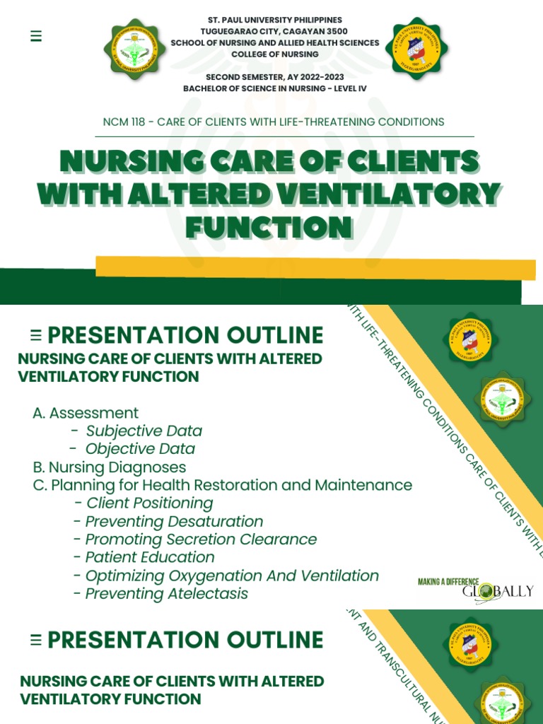 Nursing Care of Clients Nursing Care of Clients With Altered Ventilatory With Altered ...