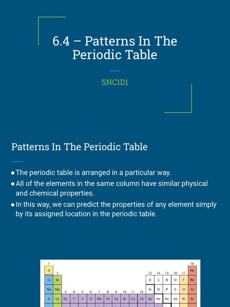 Patterns in the Periodic Table Reveal Element Properties | PDF ...