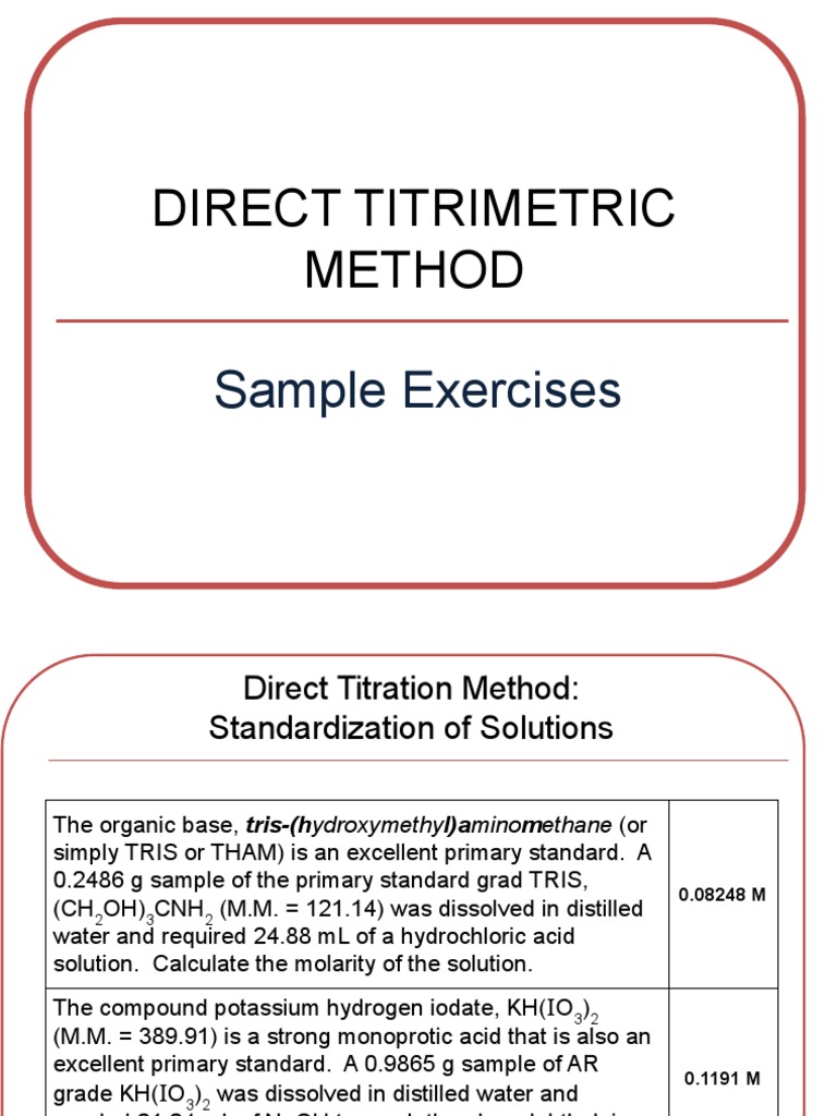 Direct Titration Method Exercises | PDF | Titration | Chemistry
