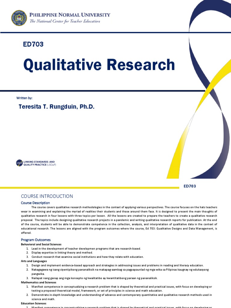 Qualitative Research: Teresita T. Rungduin, PH.D | PDF | Qualitative ...