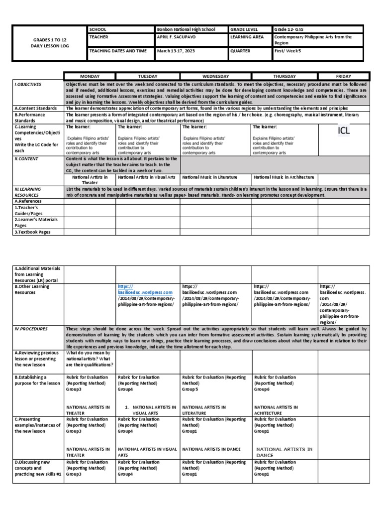 w5 CONTEMPO DLL | PDF | Learning | Rubric (Academic)