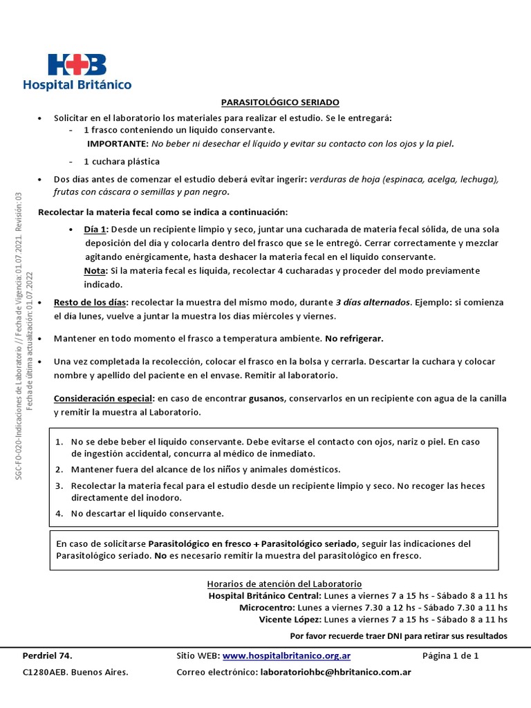 Parasitológico Seriado | PDF | Heces