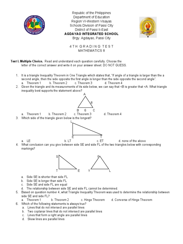 4th Grading Grade 8 | Download Free PDF | Triangle | Angle
