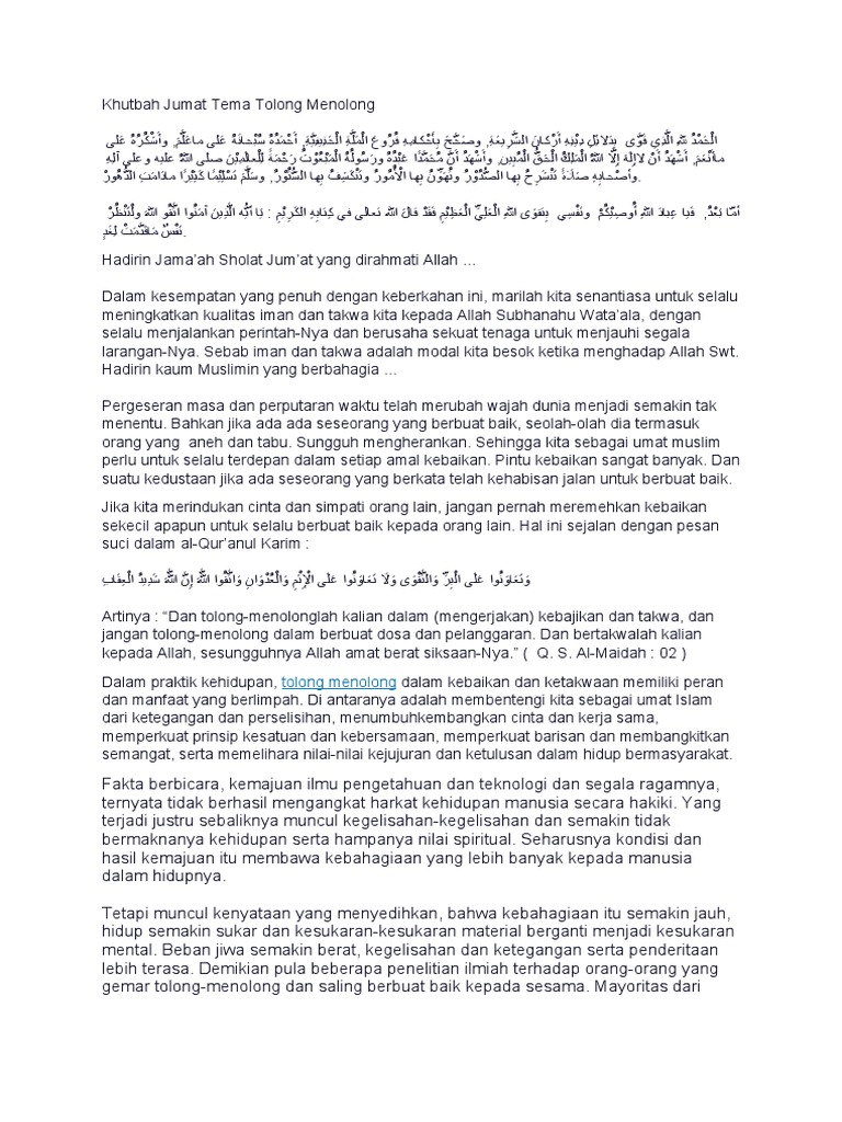 Khutbah Jumat Tema Tolong Menolong | PDF
