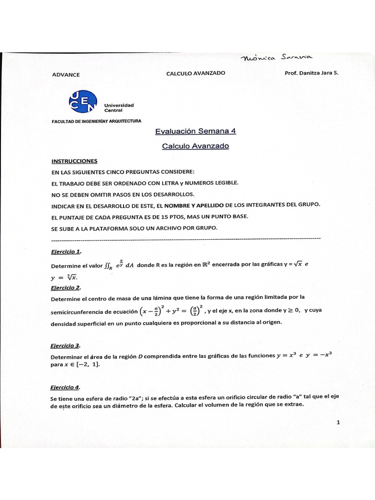 Prueba 4 Cálculo Avanzado Ucen | PDF