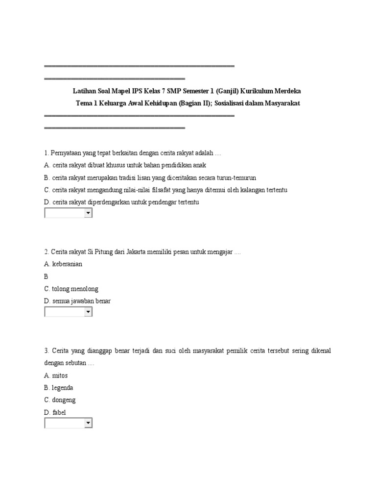 Latihan Soal Mapel IPS Kelas 7 SMP Semester 1 | PDF Latihan Soal Mapel IPS Kelas 7 SMP Semester 1 | PDF