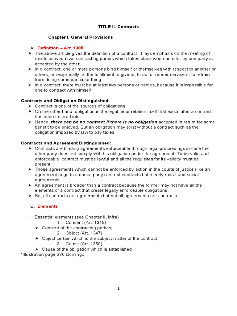 Definition - Art. 1305: TITLE II. Contracts Chapter I. General Provisions | PDF | Conveyancing ...