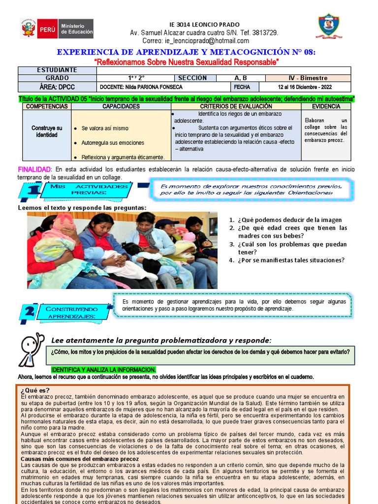Actividad de Aprendizaje8. Act.N° 05 - 1°y 2° DPCC. de 12 A 16.diciembre | PDF | Embarazo en la ...
