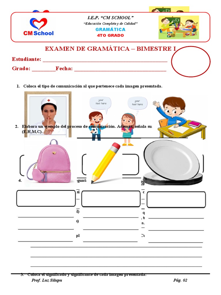 Examen de Gramática-4to | PDF