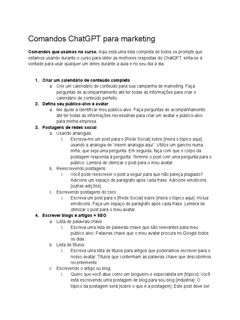 ChatGPT - Comandos para Marketing | PDF | YouTube | Marketing