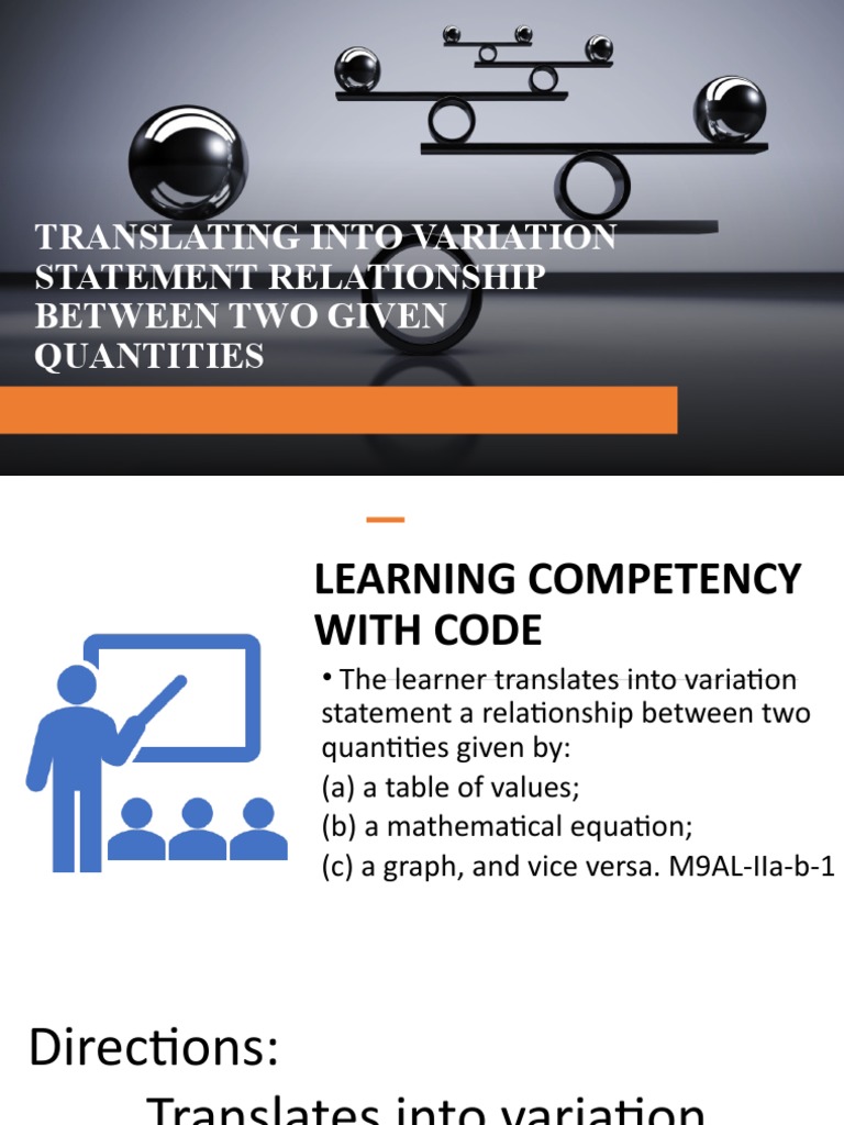 Translating Into Variation Statement Relationship Between Two Given Quantities | PDF | Variable ...