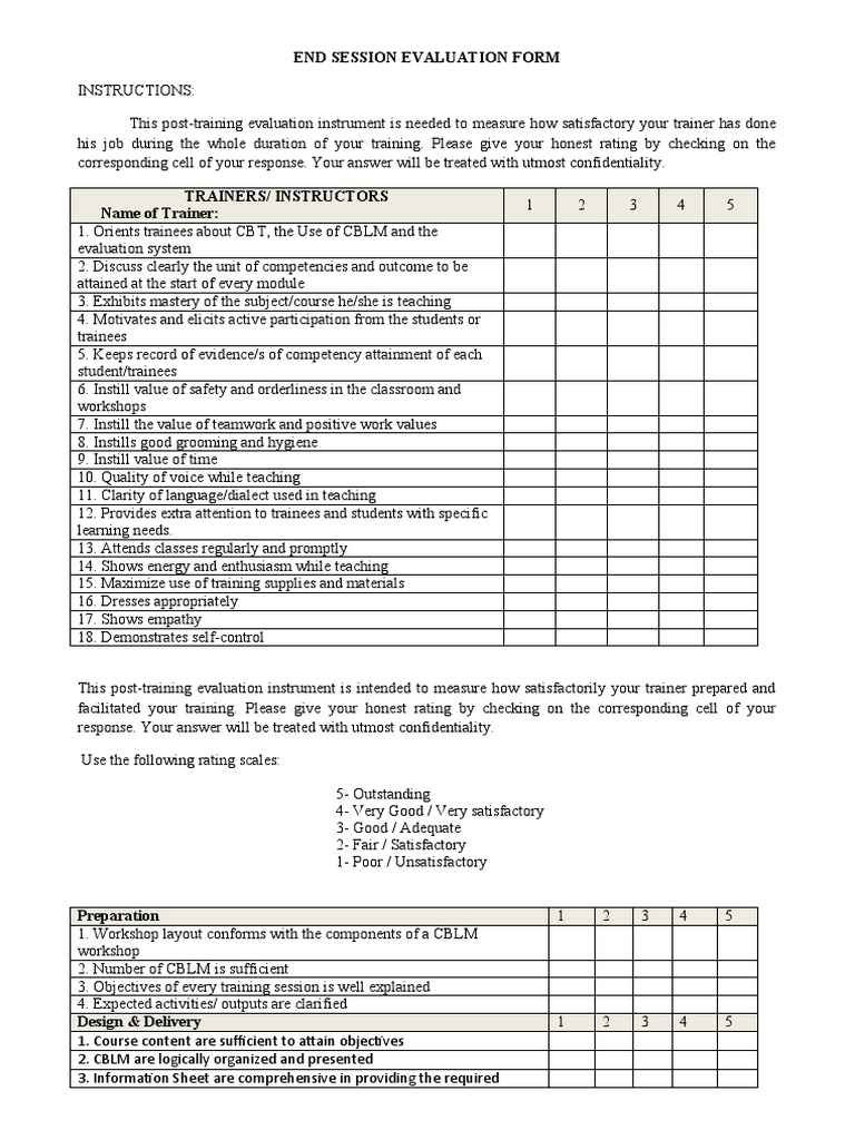 End Evaluation Form | PDF | Evaluation | Change