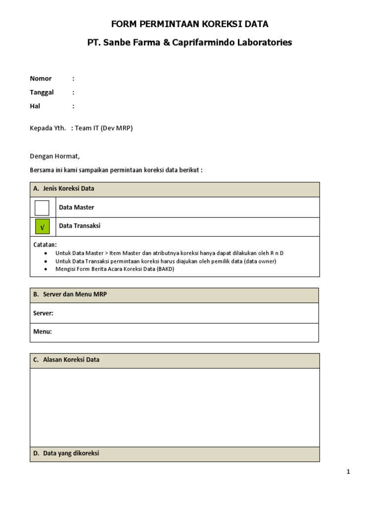 Form Permintaan Koreksi Data MRP | PDF