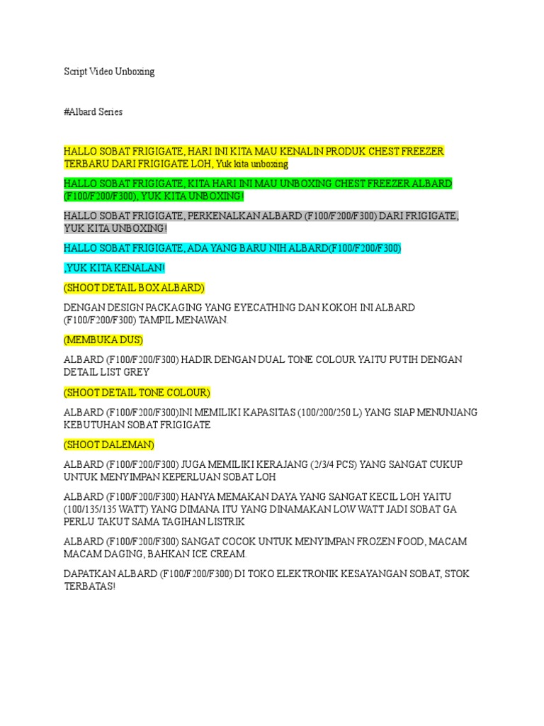 Script Video Unboxing | PDF